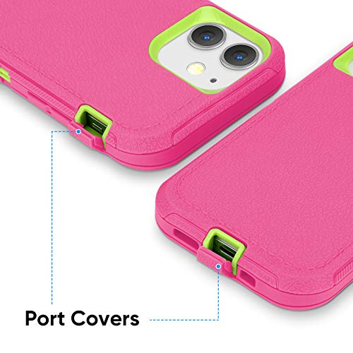 CAFEWICH Compatible with iPhone 12 Case/iPhone 12 Pro Case 6.1-Inch (2020), Heavy Duty Defender 3-Layer Rugged Shockproof Drop Protective Cover Phone Cases for iPhone 12/12Pro, Hot Pink Green