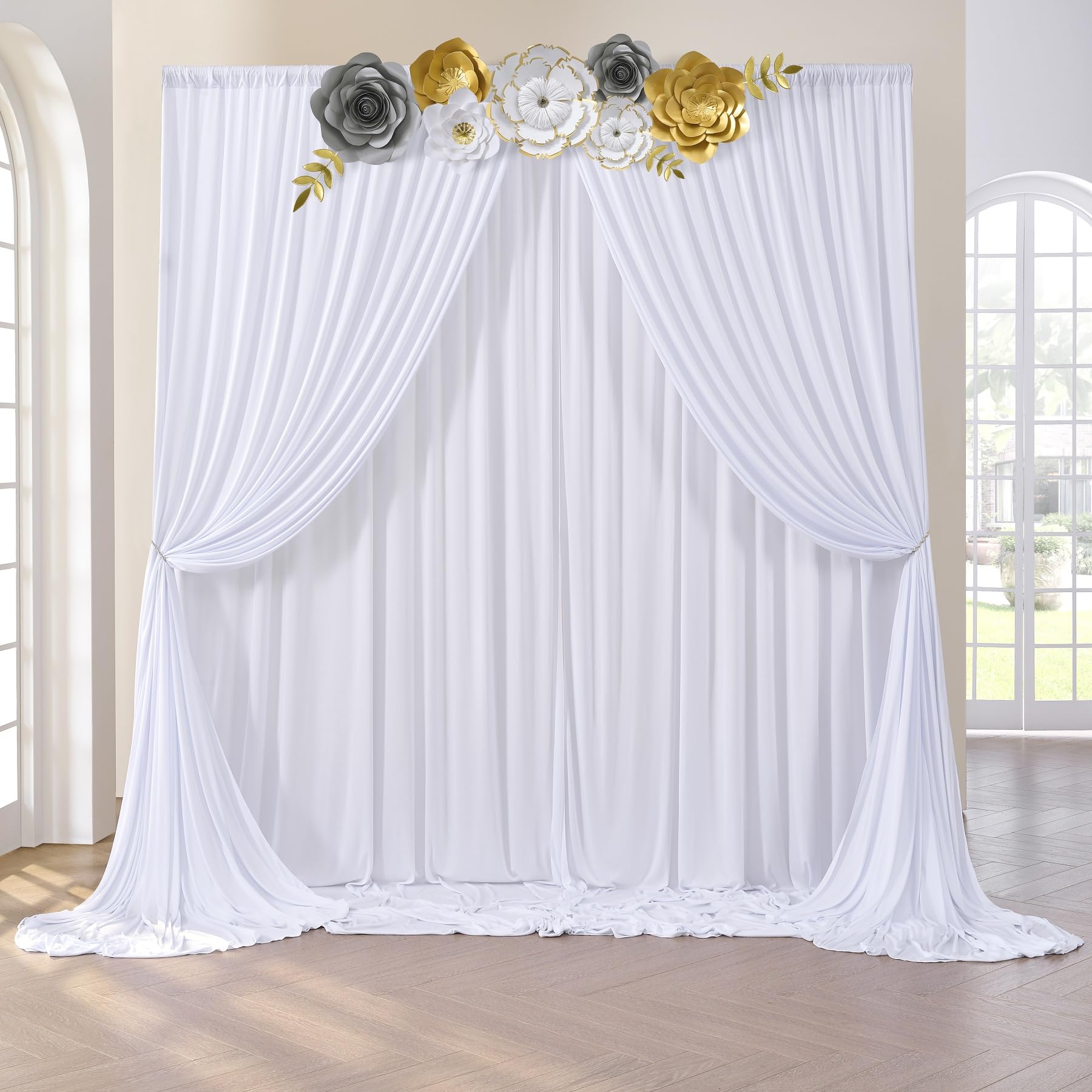 10ftx10ft White Wrinkle Free Backdrop Curtains, Not See Through Background Curtains Backdrop Decorations for Wedding Home Party Supplies