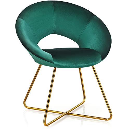 Giantex Modern Velvet Accent Chair, Comfy Cute Upholstered Vanity Desk Chair, Max Load 300 Lbs, Decorative Mid Century Single Sofa Armchair for Living Room, Bedroom, Dining Room, Green