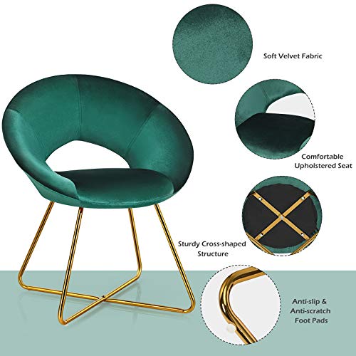 Giantex Modern Velvet Accent Chair, Comfy Cute Upholstered Vanity Desk Chair, Max Load 300 Lbs, Decorative Mid Century Single Sofa Armchair for Living Room, Bedroom, Dining Room, Green