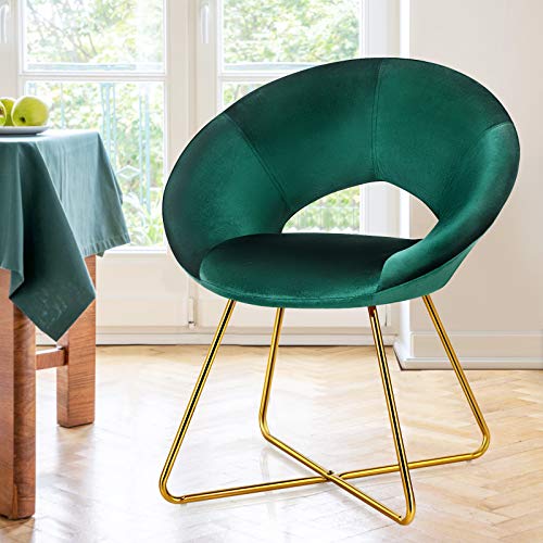 Giantex Modern Velvet Accent Chair, Comfy Cute Upholstered Vanity Desk Chair, Max Load 300 Lbs, Decorative Mid Century Single Sofa Armchair for Living Room, Bedroom, Dining Room, Green