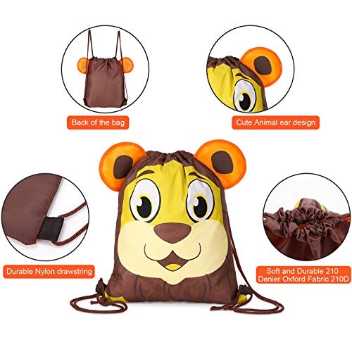 Zonon 10 Pieces Animal Drawstring Bags for Kids Drawstring Backpack Party Favors Cute Safari Farm Animal with Ear and Tail Bags for Kid Boys Birthday Party Baby Shower Treat Bags