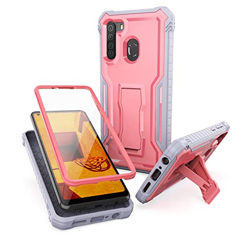 FITO Samsung Galaxy A21 Case, Dual Layer Shockproof Heavy Duty Case with Screen Protector for Samsung A21 Phone, Built-in Kickstand (Pink)