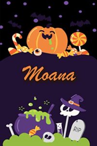 moana: personalized name notebook for halloween - wide ruled blank paper composition notebooks for kids (6x9) - wide lined workbook for girls teens ... back to school - perfect gift for halloween