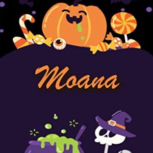 Moana: Personalized Name Notebook for Halloween - Wide Ruled blank paper Composition Notebooks for Kids (6x9) - Wide lined Workbook for Girls Teens ... Back to School - Perfect Gift for Halloween