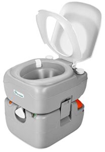 yitahome portable toilet 5.8 gallon, travel rv potty with level indicator, t-type water outlets, anti-leak handle water pump, rotating spout, for camping, boating, hiking, trips