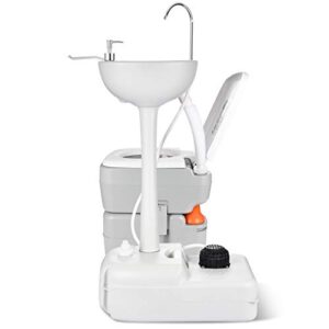 yitahome portable sink and toilet, 17 l hand washing station & 5.3 gallon flush potty,for outdoor,camping, rv, boat, camper, travel,grey white