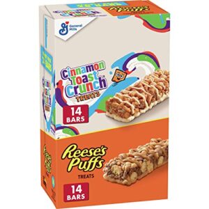 reese's puffs cinnamon toast crunch cereal treat bars variety pack, 28 ct