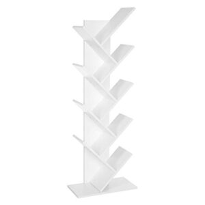 vasagle tree bookshelf, 8-tier small space-saving corner bookcase, holds books, cds, games, for bedroom, living room, white ulbc11wtv1