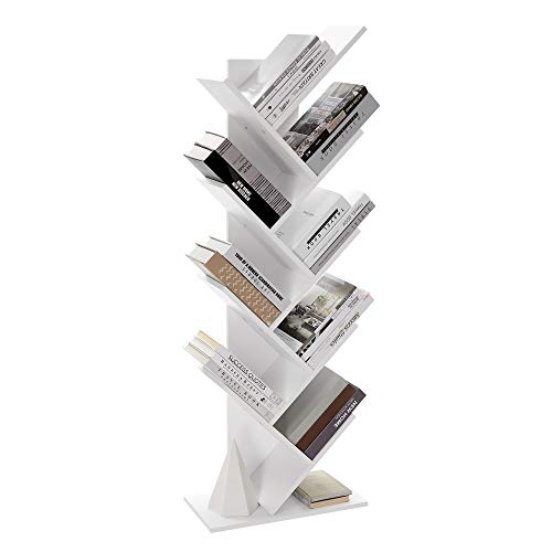 VASAGLE Tree Bookshelf, 8-Tier Small Space-Saving Corner Bookcase, Holds Books, CDs, Games, for Bedroom, Living Room, White ULBC11WTV1