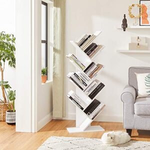 VASAGLE Tree Bookshelf, 8-Tier Small Space-Saving Corner Bookcase, Holds Books, CDs, Games, for Bedroom, Living Room, White ULBC11WTV1