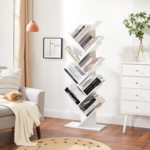 VASAGLE Tree Bookshelf, 8-Tier Small Space-Saving Corner Bookcase, Holds Books, CDs, Games, for Bedroom, Living Room, White ULBC11WTV1