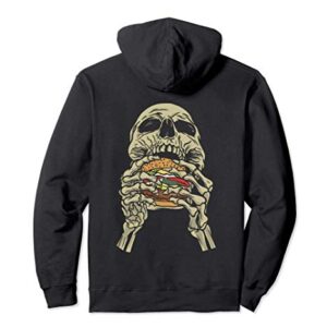 Skeleton Scull Eating Cheeseburger Junk Food Pullover Hoodie