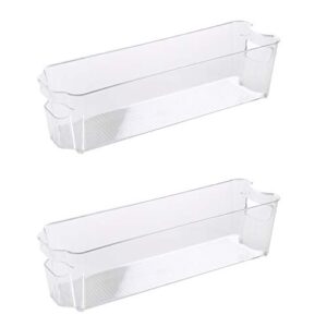 kitchen details 2 pack slim refrigerator shelf, stackable kitchen storage, for countertops, cabinets, pantry, freezer, handles in clear fridge organizer, 14.5" x 4.25" x 4"