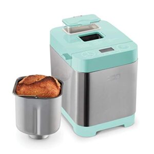 dash everyday stainless steel bread maker, up to 1.5lb loaf, programmable, 12 settings + gluten free & automatic filling dispenser - aqua