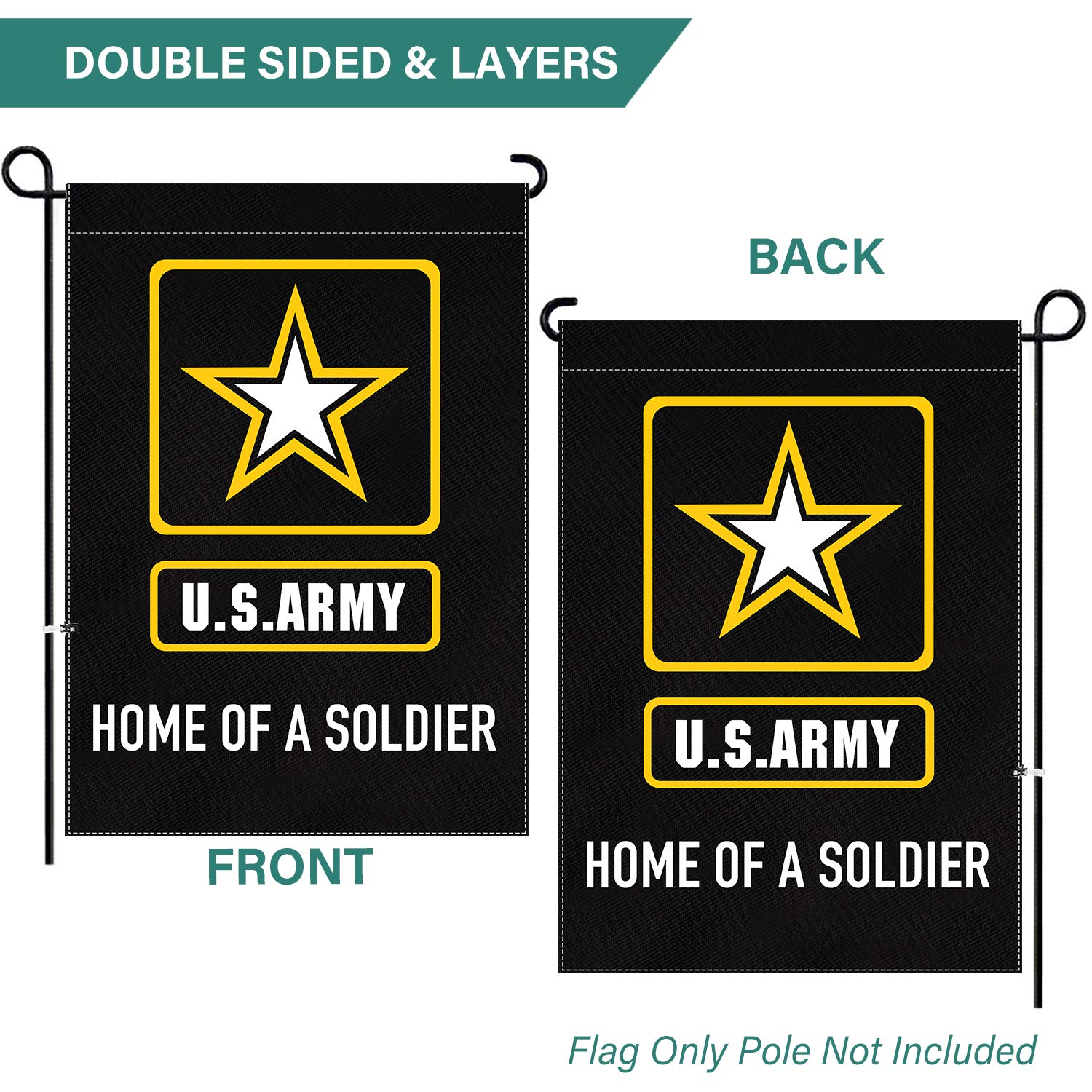 US MILITARY US Army Flag Official Licensed United State American Military Veteran Retire Home of a Soldier Armed Forces Rangers, Double Sided Banner 12.5" x 18" Made USA