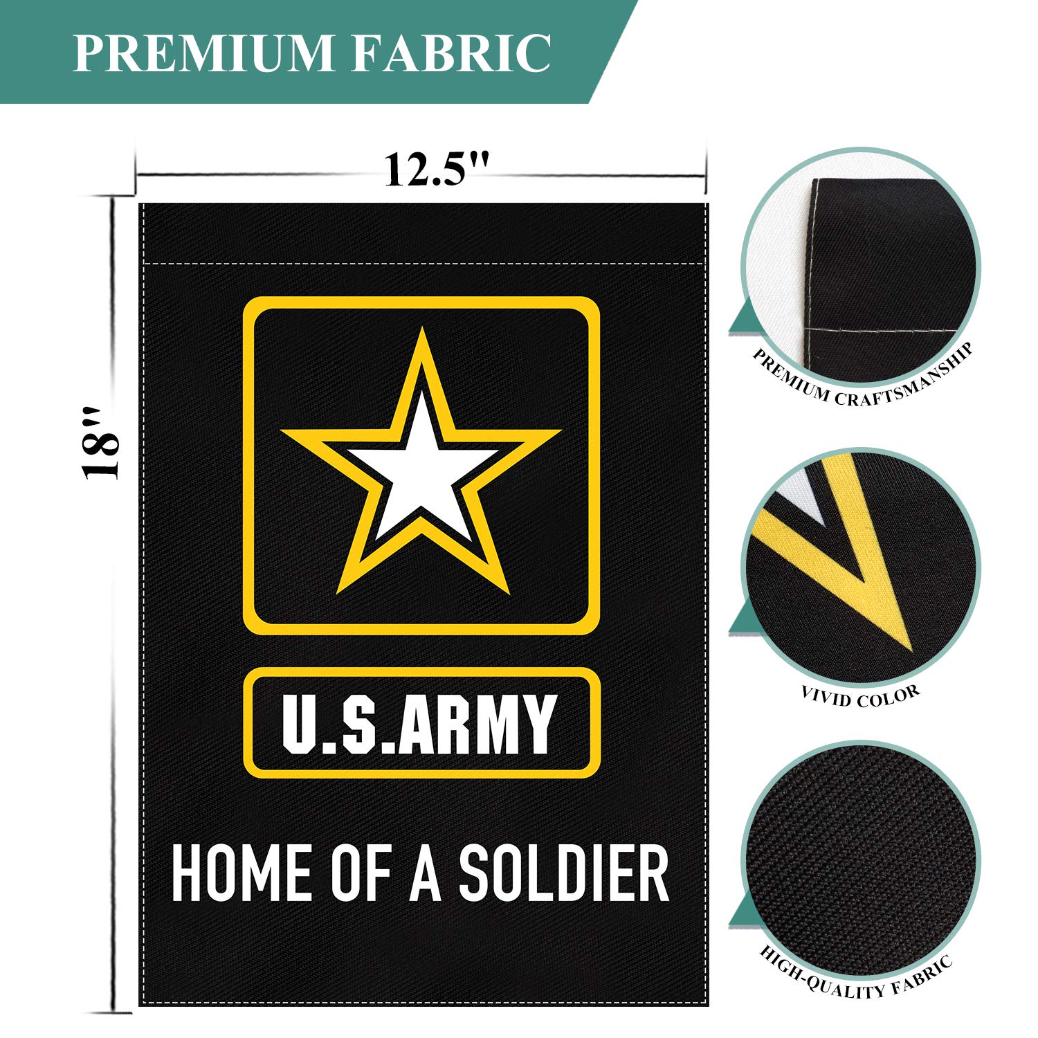 US MILITARY US Army Flag Official Licensed United State American Military Veteran Retire Home of a Soldier Armed Forces Rangers, Double Sided Banner 12.5" x 18" Made USA