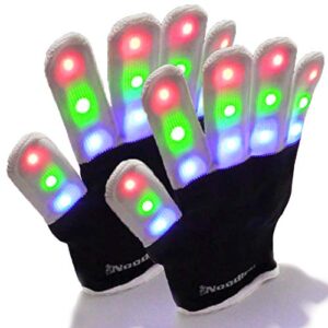 The Noodley Thin Flashing LED Light Gloves Kids and Teen Sized with Extra Batteries Finger Toy Cosplay Halloween Costume Accessory Boys and Girls - Ages 8-12 (Medium, Black)