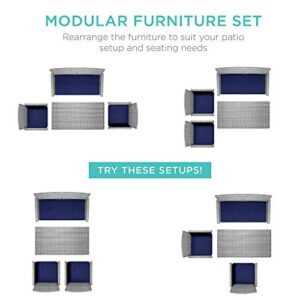 Best Choice Products 4-Piece Outdoor Wicker Patio Conversation Furniture Set for Backyard, Deck, Poolside w/Coffee Table, Seat Cushions - Gray Wicker/Navy Cushions