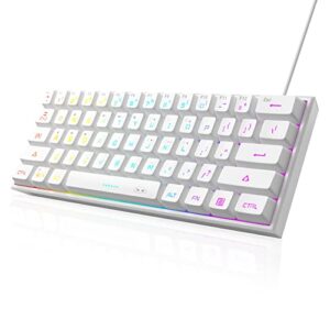 magegee mini 60% gaming keyboard, upgrade rgb backlit 61 key ultra-compact keyboard, ts91 ergonomic waterproof mechanical feeling office computer keyboard for pc, mac, ps4, xbox one gamer(white)