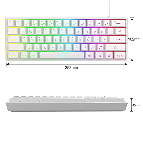 MageGee Mini 60% Gaming Keyboard, Upgrade RGB Backlit 61 Key Ultra-Compact Keyboard, TS91 Ergonomic Waterproof Mechanical Feeling Office Computer Keyboard for PC, MAC, PS4, Xbox ONE Gamer(White)