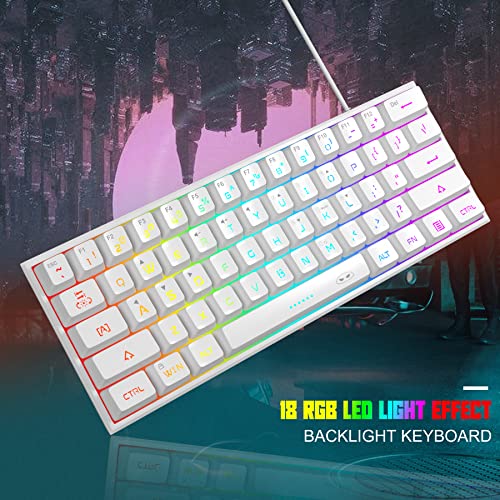 MageGee Mini 60% Gaming Keyboard, Upgrade RGB Backlit 61 Key Ultra-Compact Keyboard, TS91 Ergonomic Waterproof Mechanical Feeling Office Computer Keyboard for PC, MAC, PS4, Xbox ONE Gamer(White)