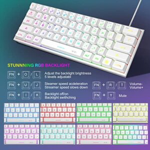 MageGee Mini 60% Gaming Keyboard, Upgrade RGB Backlit 61 Key Ultra-Compact Keyboard, TS91 Ergonomic Waterproof Mechanical Feeling Office Computer Keyboard for PC, MAC, PS4, Xbox ONE Gamer(White)