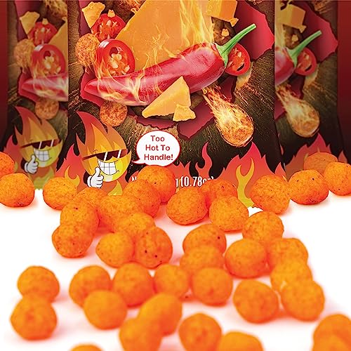 Flaming Hot High Protein Keto Puffs, Crunchy Flamin Healthy Snacks Food for Adults & Kids, Spicy Low Carb Ketogenic Diet Friendly Snack, Fuego Cheddar Cheese Puff Balls – Gluten & Grain Free – 8-Pack