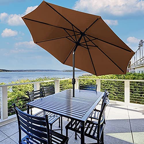 LOVE STORY 9ft Patio Umbrella Outdoor Garden Table Umbrellas with Tilt Adjustment and Crank 8 Ribs for Garden Deck Backyard Pool and Beach-Coffee