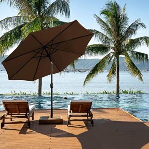 LOVE STORY 9ft Patio Umbrella Outdoor Garden Table Umbrellas with Tilt Adjustment and Crank 8 Ribs for Garden Deck Backyard Pool and Beach-Coffee