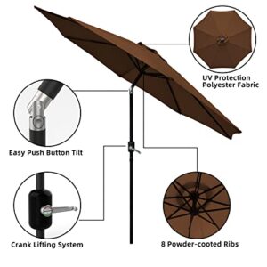 LOVE STORY 9ft Patio Umbrella Outdoor Garden Table Umbrellas with Tilt Adjustment and Crank 8 Ribs for Garden Deck Backyard Pool and Beach-Coffee