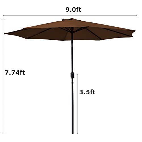 LOVE STORY 9ft Patio Umbrella Outdoor Garden Table Umbrellas with Tilt Adjustment and Crank 8 Ribs for Garden Deck Backyard Pool and Beach-Coffee