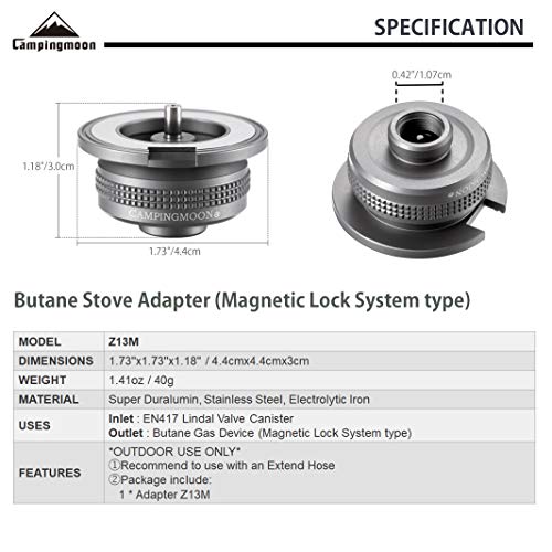 CAMPINGMOON Camping Gas Stove Adapter, Input: EN417 Lindal Valve Canister, Output: Butane Gas Stove Z13M