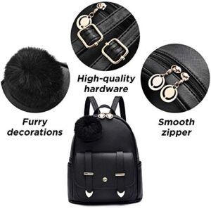 I IHAYNER Girls Fashion Backpack Mini Backpack Purse for Women Teenage Girls Purses PU Leather Pompom Backpack Shoulder Bag Grey