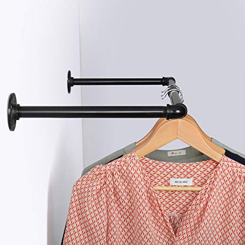 Terby Industrial Pipe Clothing Rack Wall Mounted Garment Rod Multi-Purpose Retro Black Closet Rod Bar for Hanging Clothes, Laundry Room, Bathroom and Retail Store