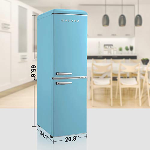 Galanz GLR74BBER12 Retro Refrigerator with Bottom Mount Freezer Frost Free, Dual Door Fridge, Adjustable Electrical Thermostat Control, 7.4 Cu Ft, Blue