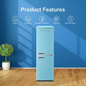 Galanz GLR74BBER12 Retro Refrigerator with Bottom Mount Freezer Frost Free, Dual Door Fridge, Adjustable Electrical Thermostat Control, 7.4 Cu Ft, Blue