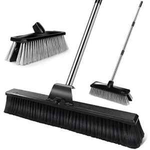 mastertop upgrade 24" push broom & 12" broom head, floor scrub brush, garage heavy duty broom with stiff bristles, 57.6 inch stainless steel long handle, yard patio decks cleaning