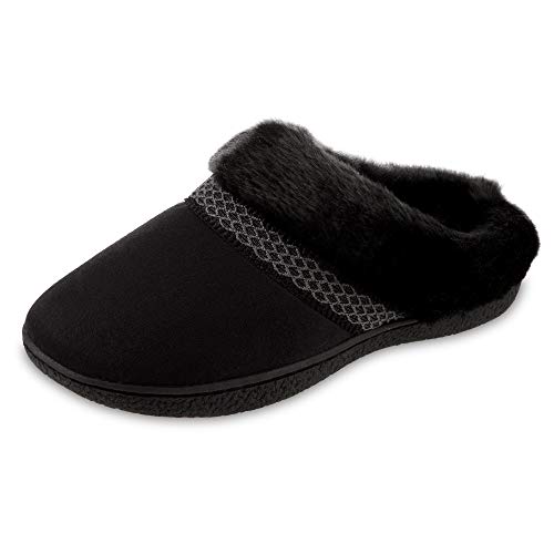 isotoner Women's Recycled Microsuede Mallory Hoodback Slipper, with Memory Foam and Indoor/Outdoor Sole, Black, 8.5-9