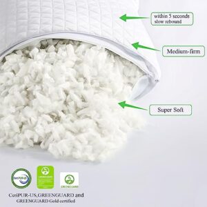 ASHOMELI Pillows Standard 2 Pack Shredded Memory Foam Pillows Cooling Adjustablefor Sleeping Good for Side and Back Sleeper with Washable Removable Bamboo Cover