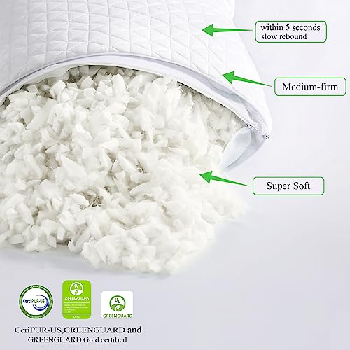 ASHOMELI Pillows Standard 2 Pack Shredded Memory Foam Pillows Cooling Adjustablefor Sleeping Good for Side and Back Sleeper with Washable Removable Bamboo Cover