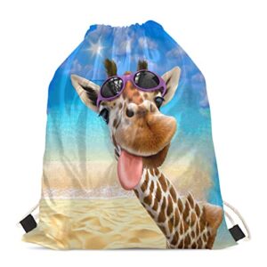 upetstory cute giraffe drawstring sports workout shoes toy storage bag gym sack bag school pe swim travel string backpack for kids girls boys christmas gifts