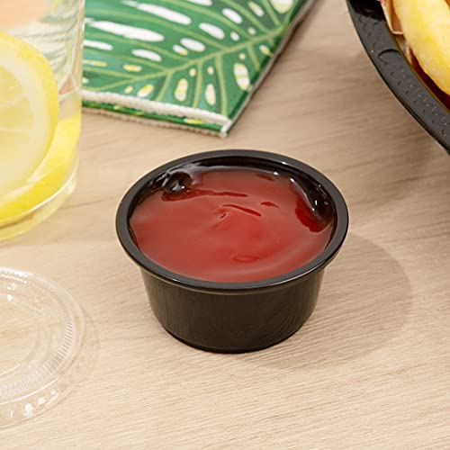 Restaurantware Base 2 Ounce Sauce Cups, 2000 Microwave-Safe Condiment Cups - Crack-Resistant, Disposable, Black Plastic Portion Cups, For Samples, Sauces, Or Toppings, Lids Sold Separately