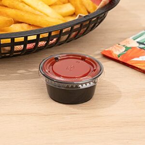 Restaurantware Base 2 Ounce Sauce Cups, 2000 Microwave-Safe Condiment Cups - Crack-Resistant, Disposable, Black Plastic Portion Cups, For Samples, Sauces, Or Toppings, Lids Sold Separately