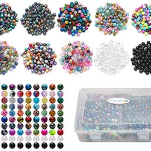 Glass Beads for Jewelry Making,1100Pcs 83 Different Round Beads Include Crystals & Gemstone Beads, Crackle & Patterns Beads, Spacer Beads for DIY Bracelet Earring Necklace (8mm)