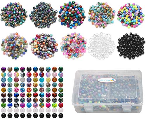 Glass Beads for Jewelry Making,1100Pcs 83 Different Round Beads Include Crystals & Gemstone Beads, Crackle & Patterns Beads, Spacer Beads for DIY Bracelet Earring Necklace (8mm)