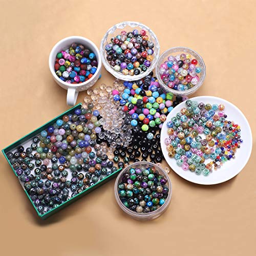 Glass Beads for Jewelry Making,1100Pcs 83 Different Round Beads Include Crystals & Gemstone Beads, Crackle & Patterns Beads, Spacer Beads for DIY Bracelet Earring Necklace (8mm)