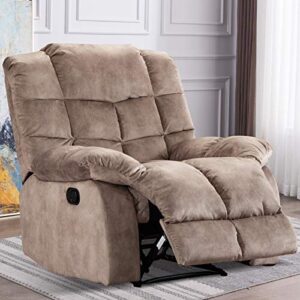 anjhome single recliner chairs for living room overstuffed breathable fabric reclining chair manual sofas (apricot)