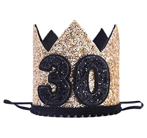 Mens 30th Birthday Crown - Photo Props Suitable for Men's and Women's 30th Birthday - 30 Years Old Suitable for Birthday Party Black Sequin Crown Hat