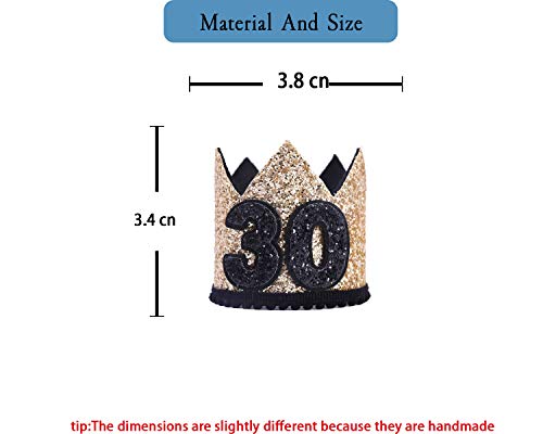 Mens 30th Birthday Crown - Photo Props Suitable for Men's and Women's 30th Birthday - 30 Years Old Suitable for Birthday Party Black Sequin Crown Hat